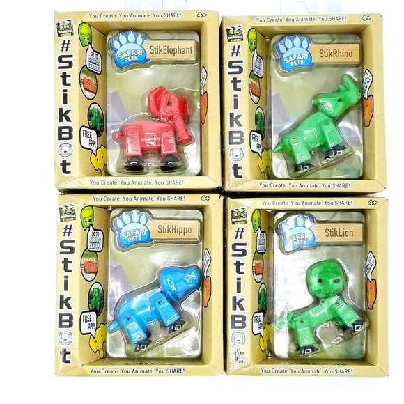 Zing | Toys | Zing Stikbot 4 Safari Pets Rhino Hippo Elephant Lion ...